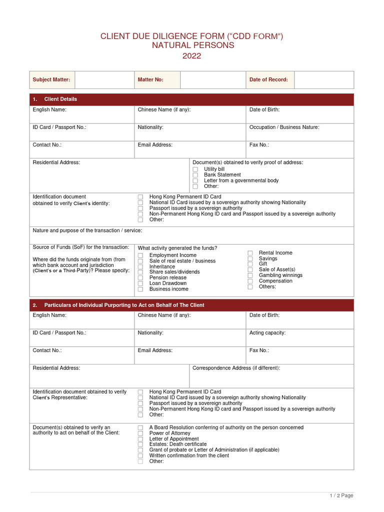 Simplified CDD Form For Natural Persons | PDF | Identity Document | Banks