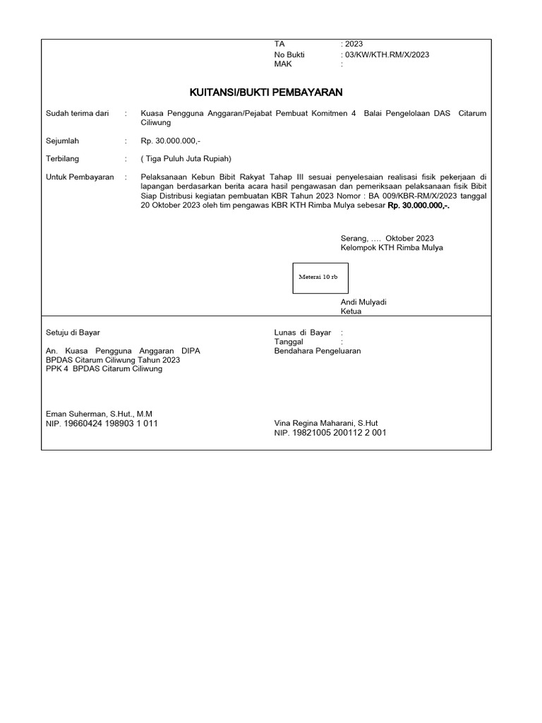 Kwitansi UP Tahap III 2023 | PDF