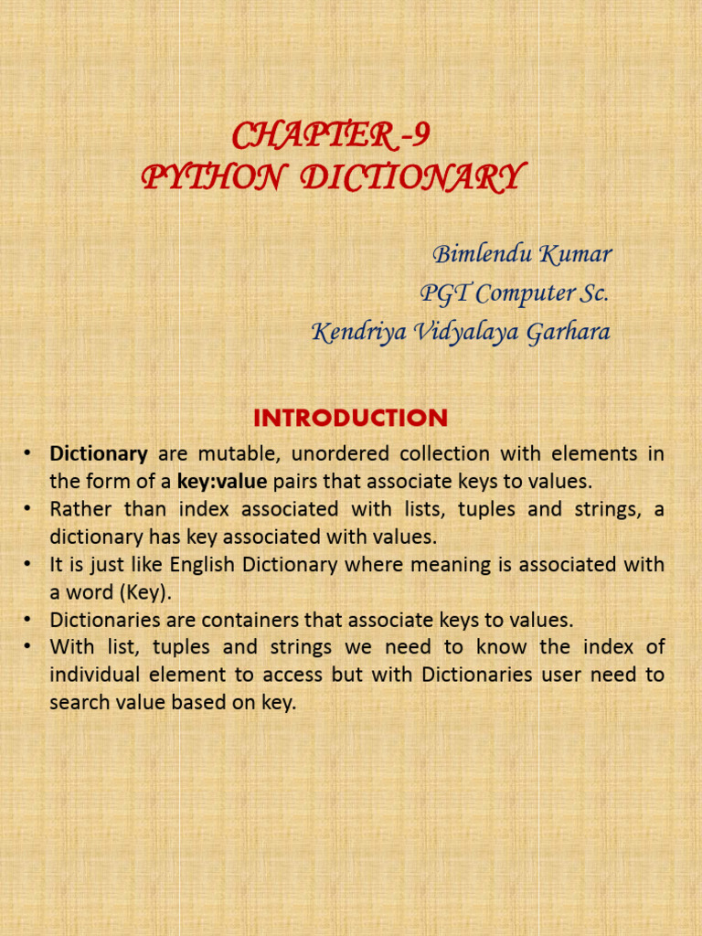 Chapter - 9 Python Dictionaries | PDF | Computer Science | Software Engineering