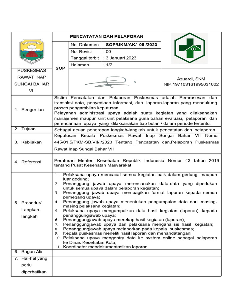 Sop Pencatatan Dan Pelaporan | PDF