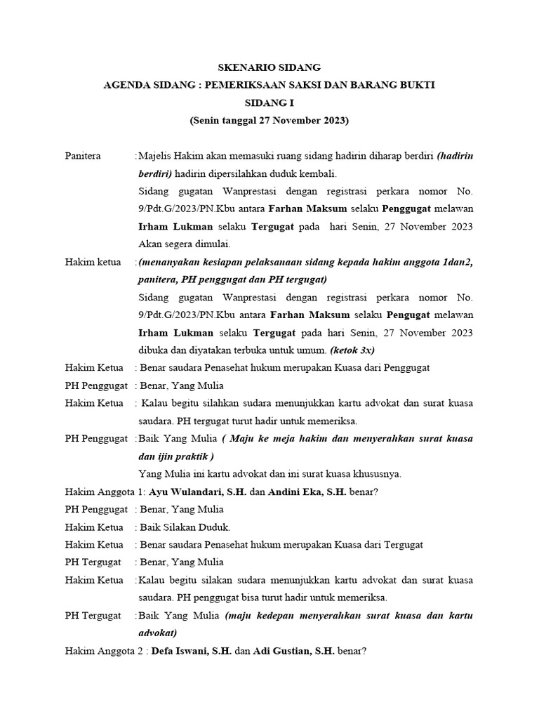 Skenario Atau Naskah Sidang | PDF