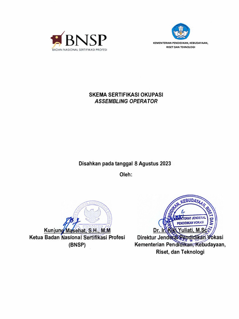 Skema Sertifikasi Okupasi Assembling Operator | PDF