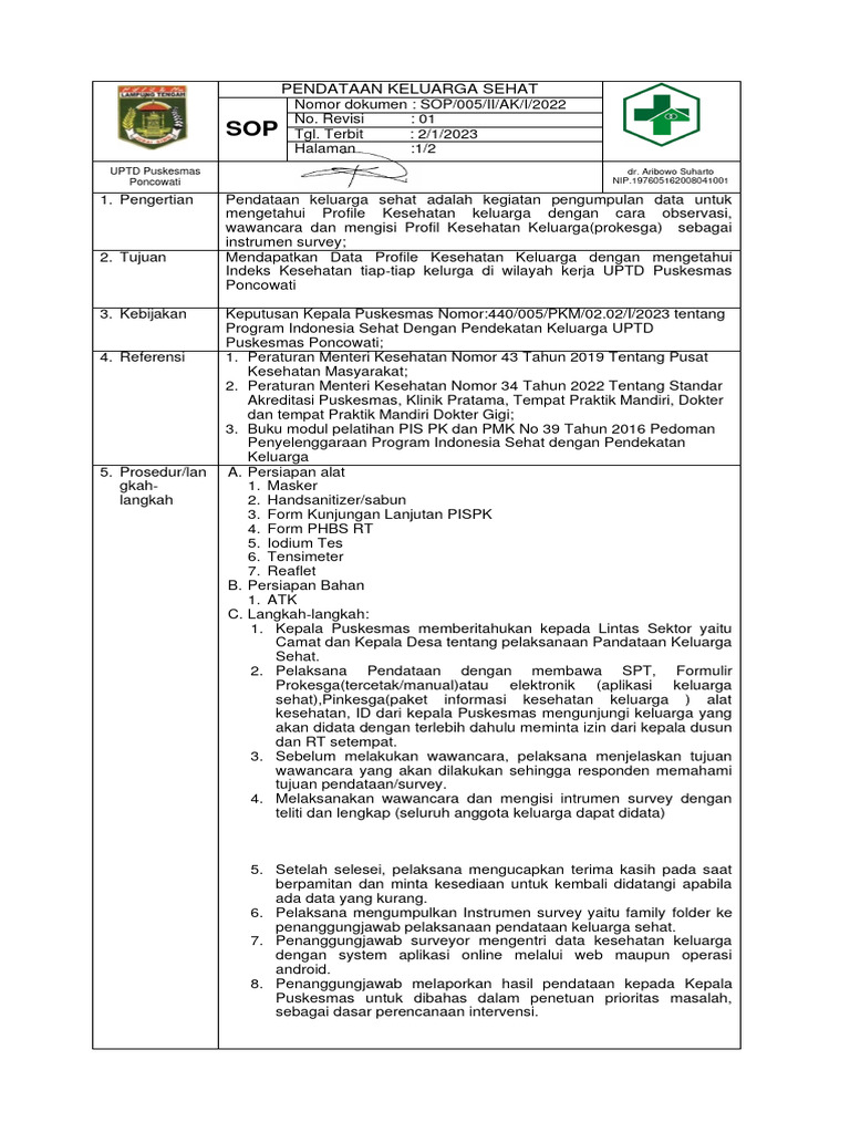 Sop Pendataan Pispk | PDF | Kesehatan Holistik