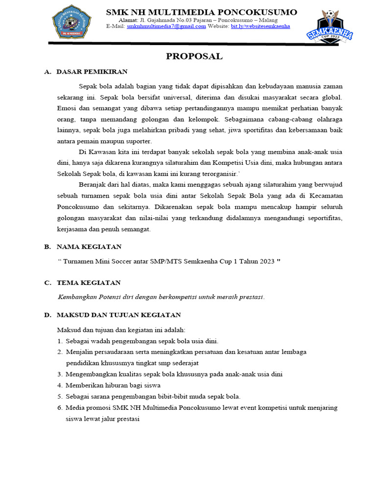 PROPOSAL - Semkaenha Cup | PDF