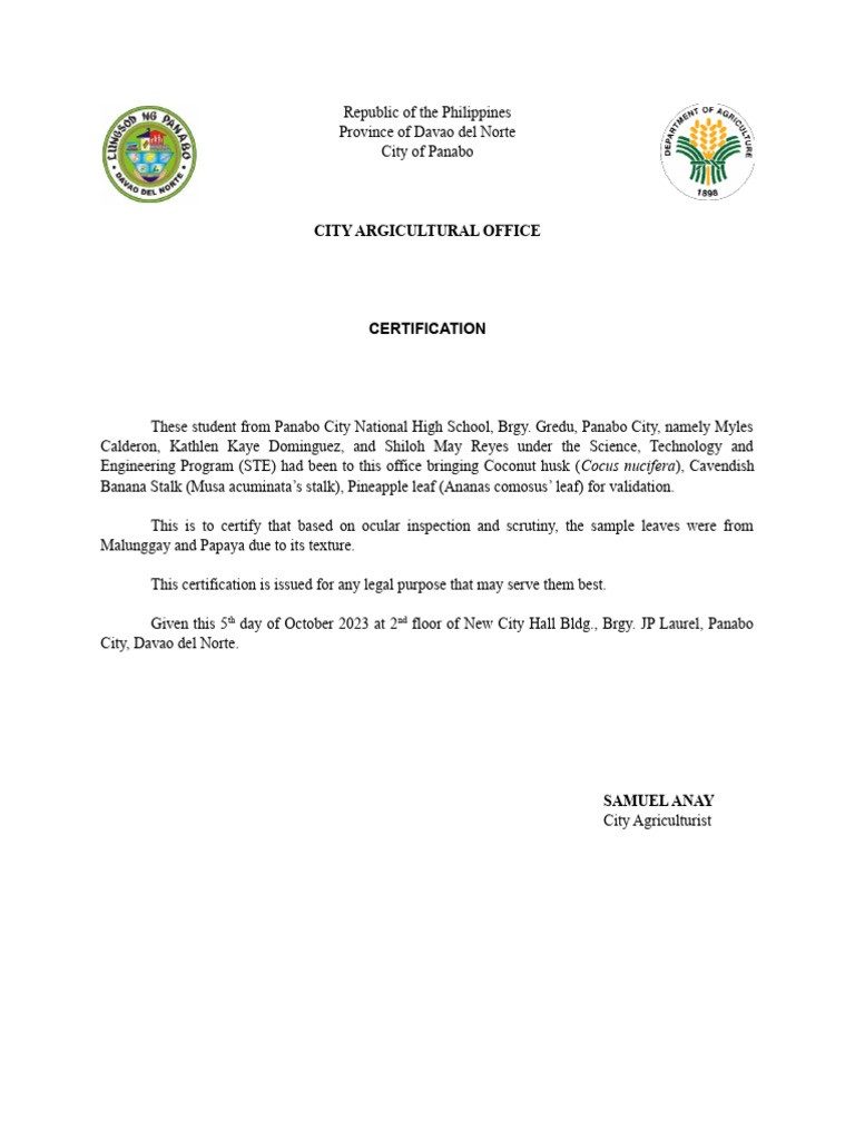 Plant Authentication Cert | PDF