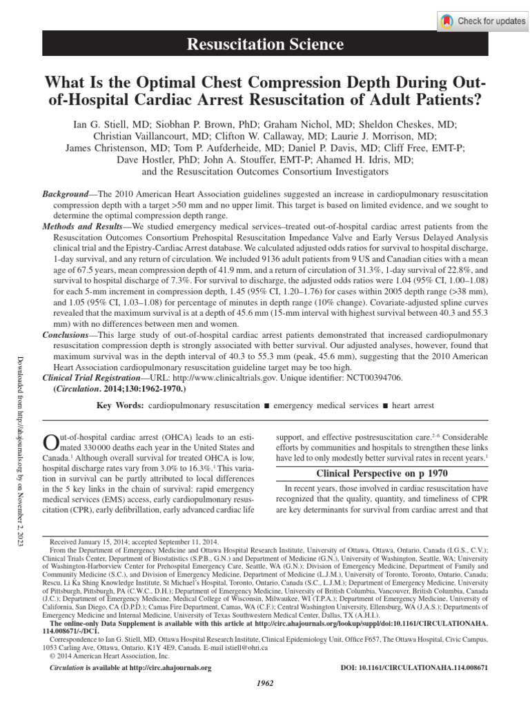 Stiell Et Al 2014 What Is The Optimal Chest Compression Depth During Out of Hospital Cardiac ...