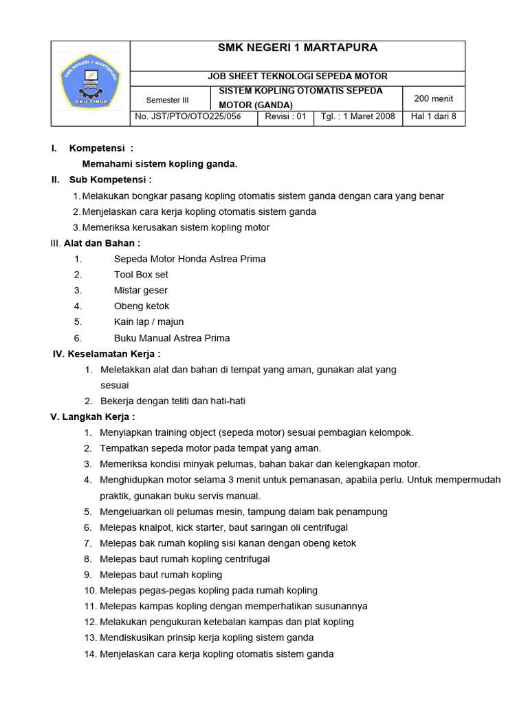 Job Sheet Kopling Ganda | PDF | Griya & Taman | Teknologi & Rekayasa