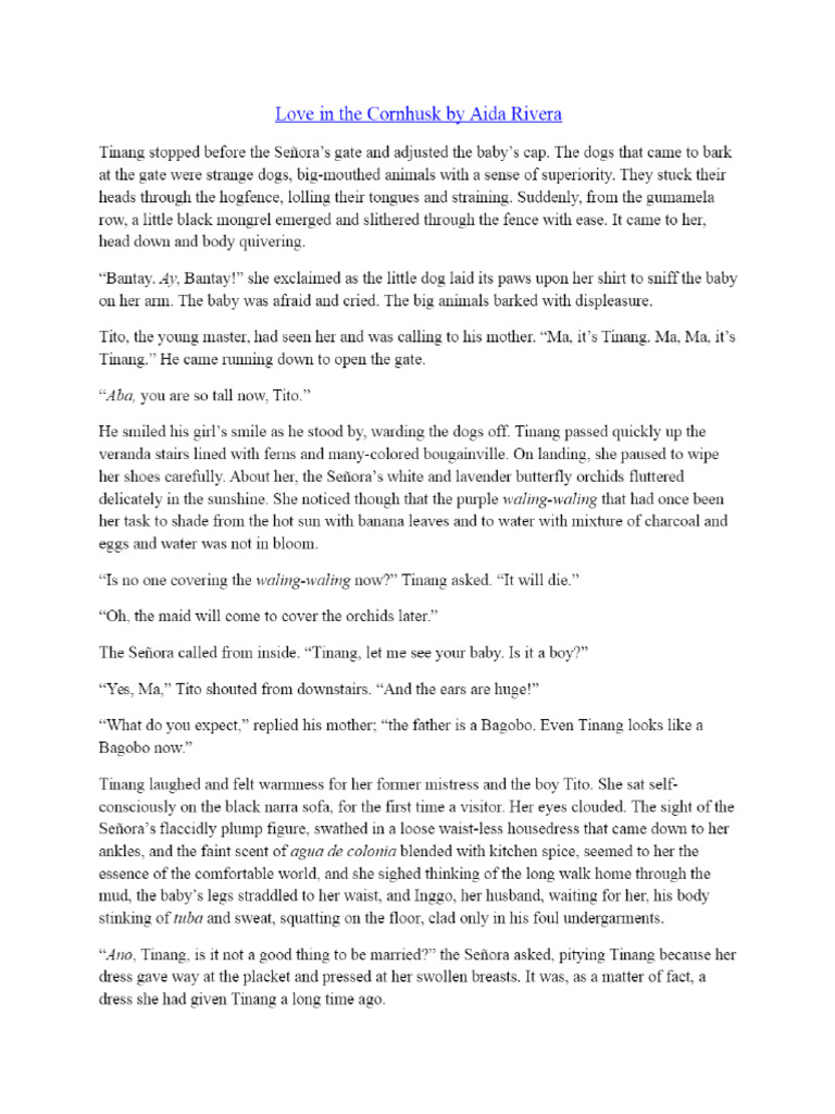 Love in The Cornhusk by Aida Rivera | PDF