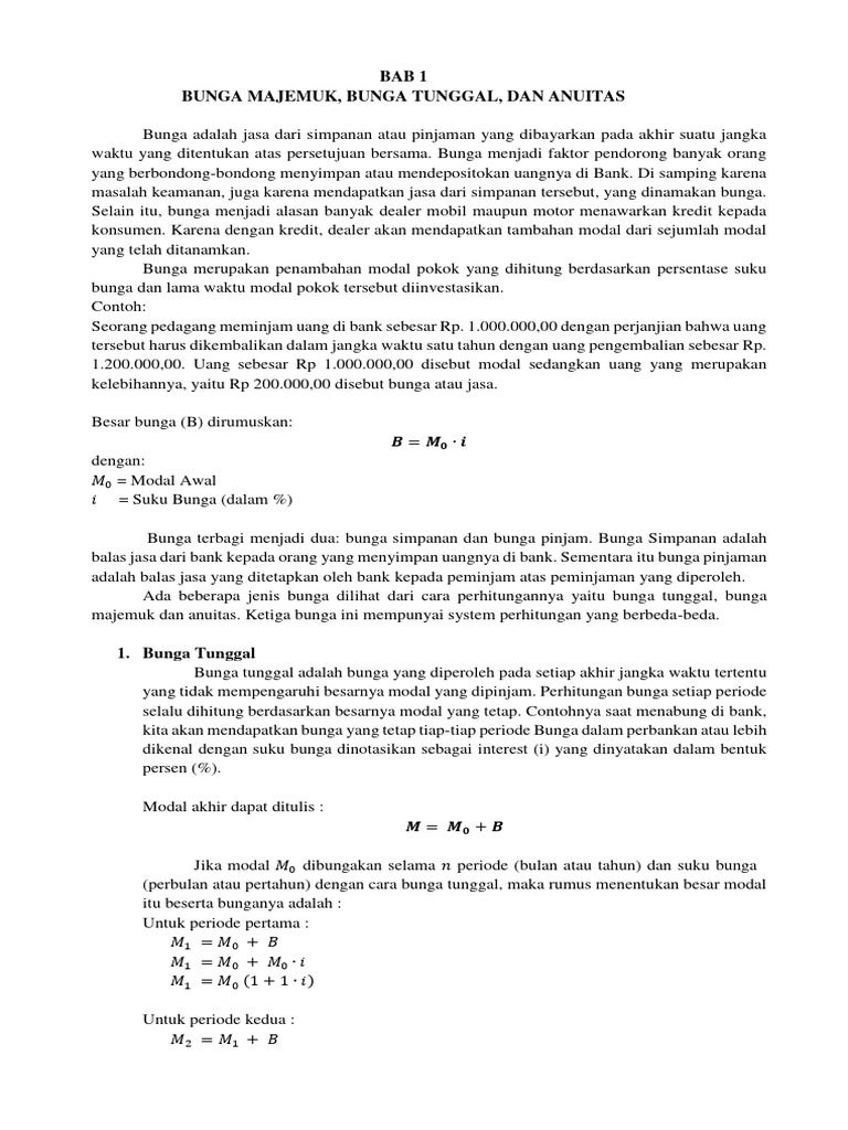 Bab 1 Bunga Tunggal Bunga Majemuk Dan Anuitas Smk Kelas 11 Pdf