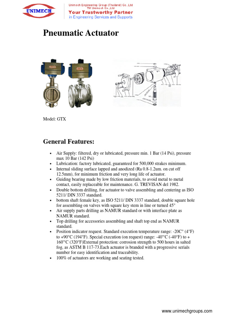 Pneumatic Actuator Specs | PDF | Actuator | Valve