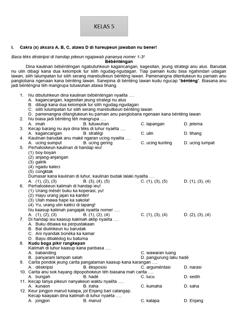 Soal B. Sunda Kls 5 PTS 1 2023-2024 | PDF