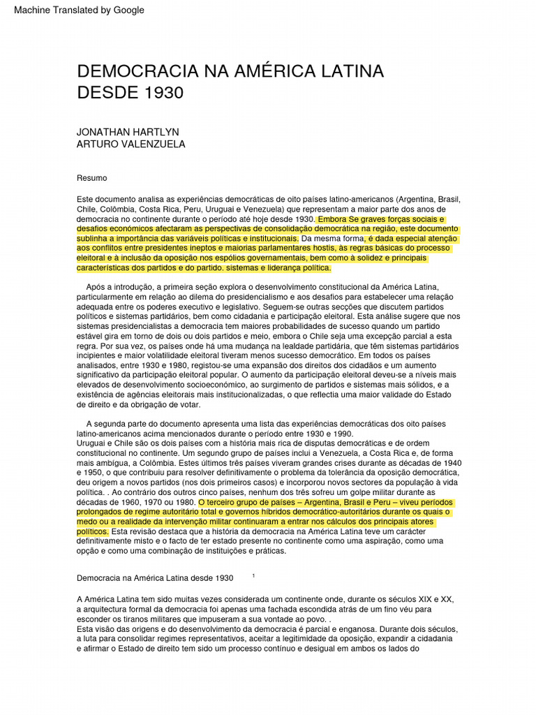 LA DEMOCRACIA EN AMÉRICA LATINA DESDE 1930 JONATHAN HARTLYN ARTURO ...