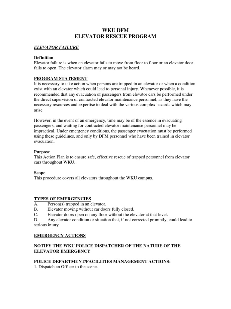 Elevator Rescue Plan | Download Free PDF | Dispatcher | Elevator