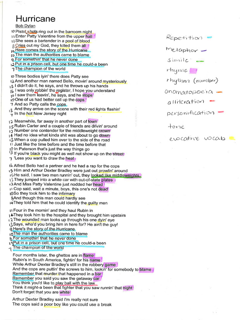 Hurricane Deconstructed Lyrics | PDF