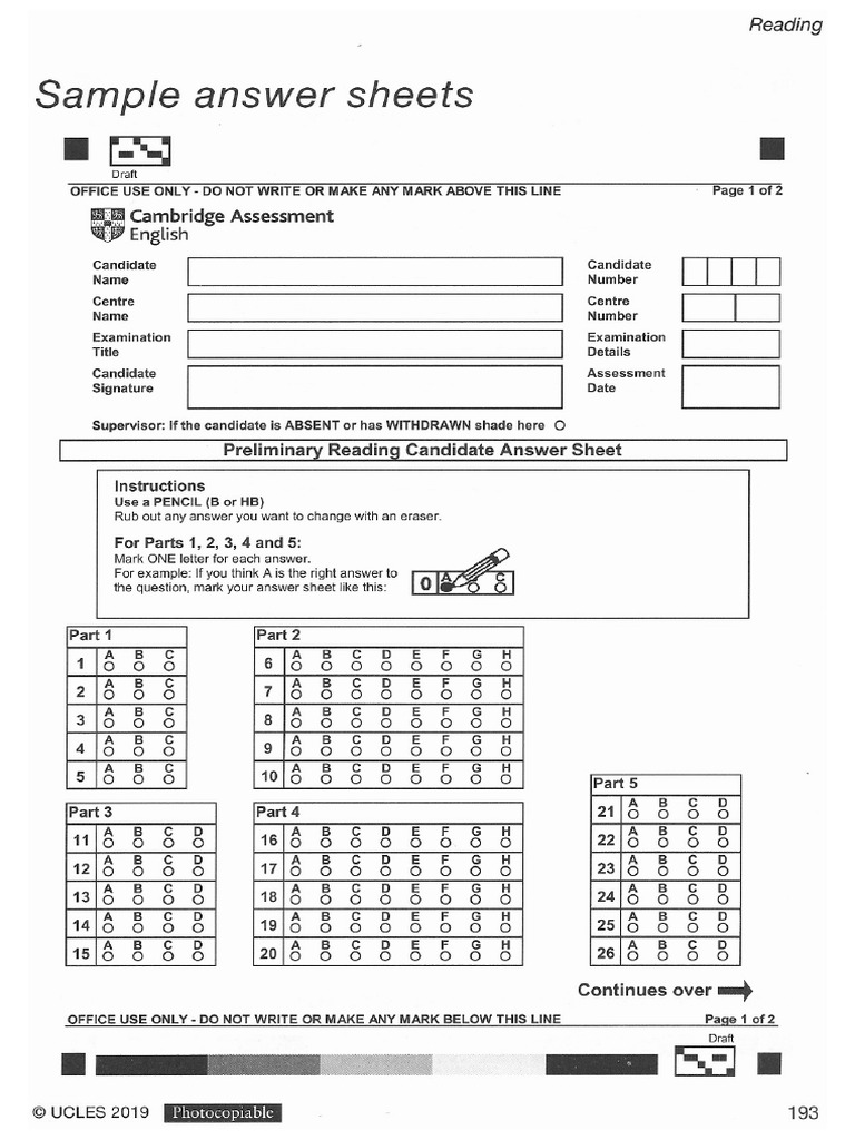 Sample PET Answer Sheet | PDF