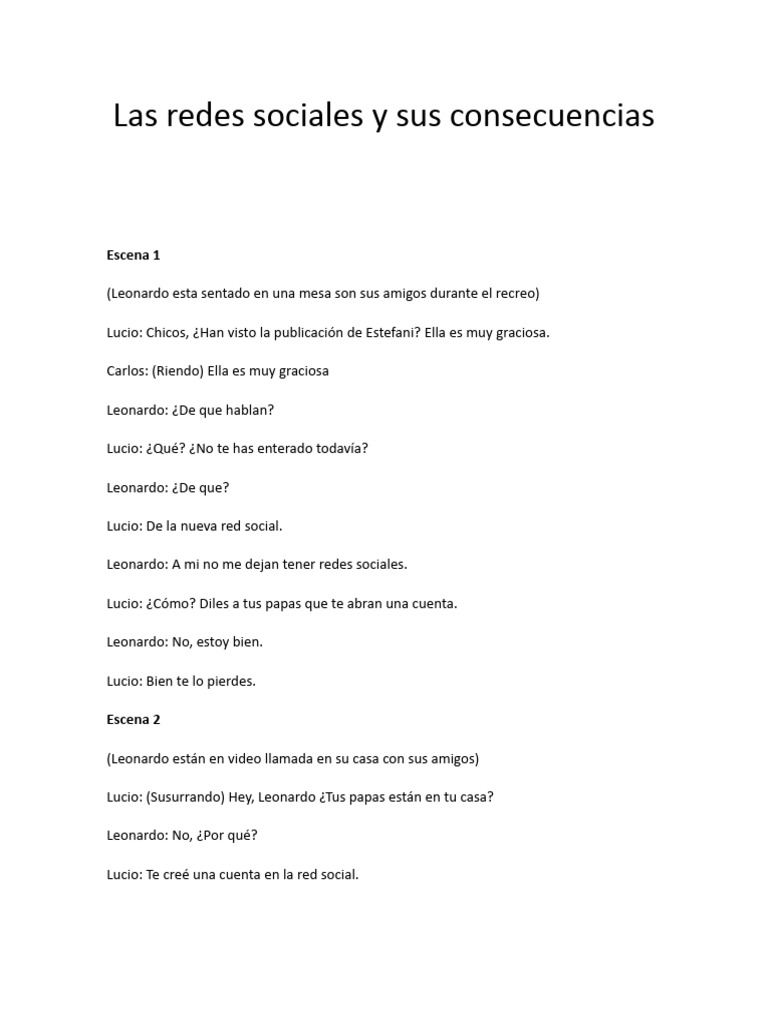 Las Redes Sociales y Sus Consecuencias: Escena 1 | PDF | Ciencias sociales
