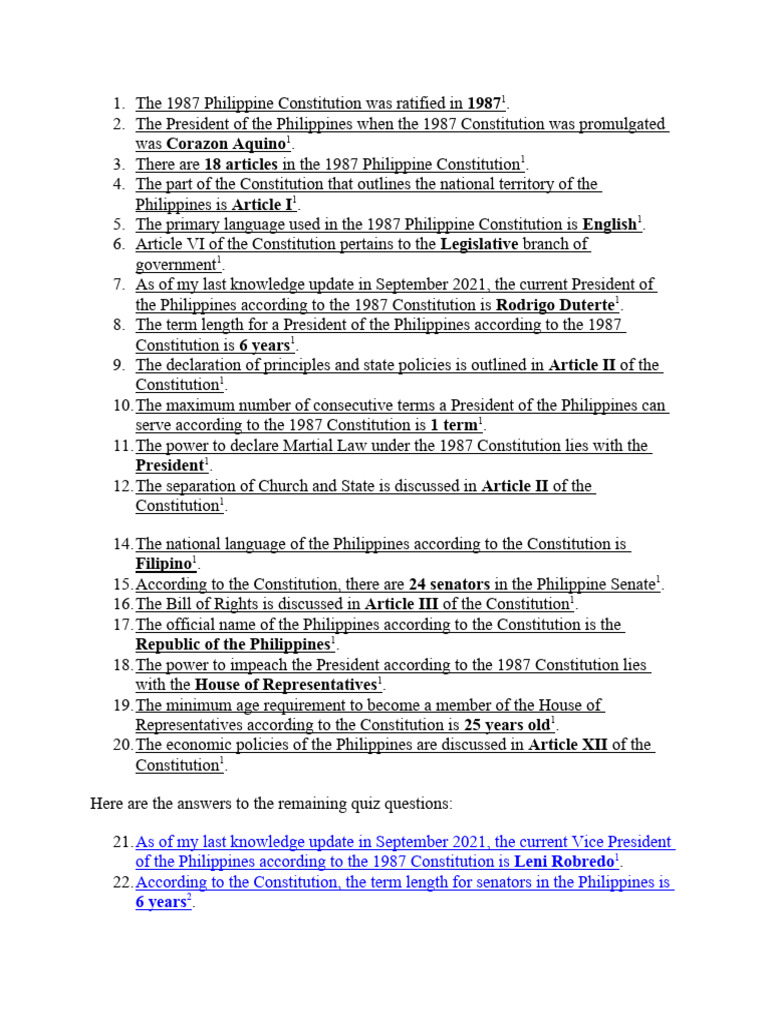 The 1987 Philippine Constitution Reviewer | PDF | Constitution | Separation Of Powers