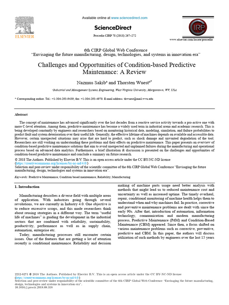 Challenges and Opportunities of Condition-Based Predictive Maintenance | Download Free PDF ...