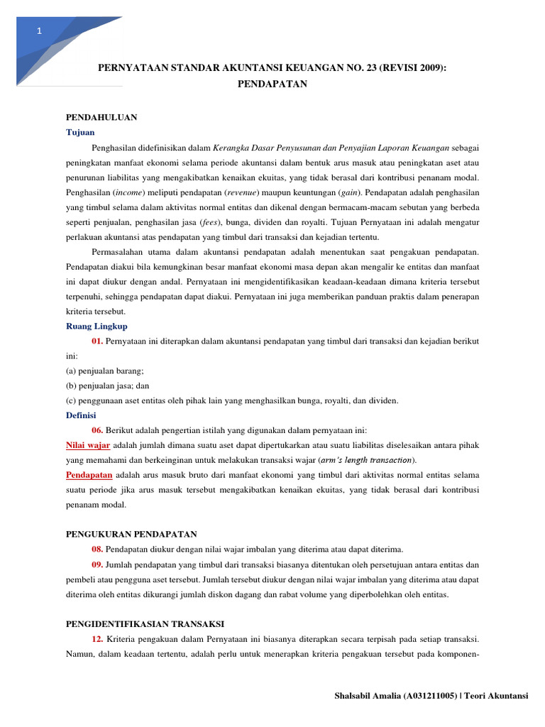 Pengakuan Pendapatan dalam PSAK 23 | PDF