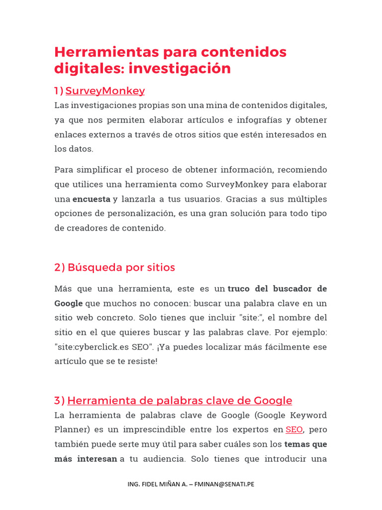Herramientas para Generar Contenido-1 | PDF | Posicionamiento en ...