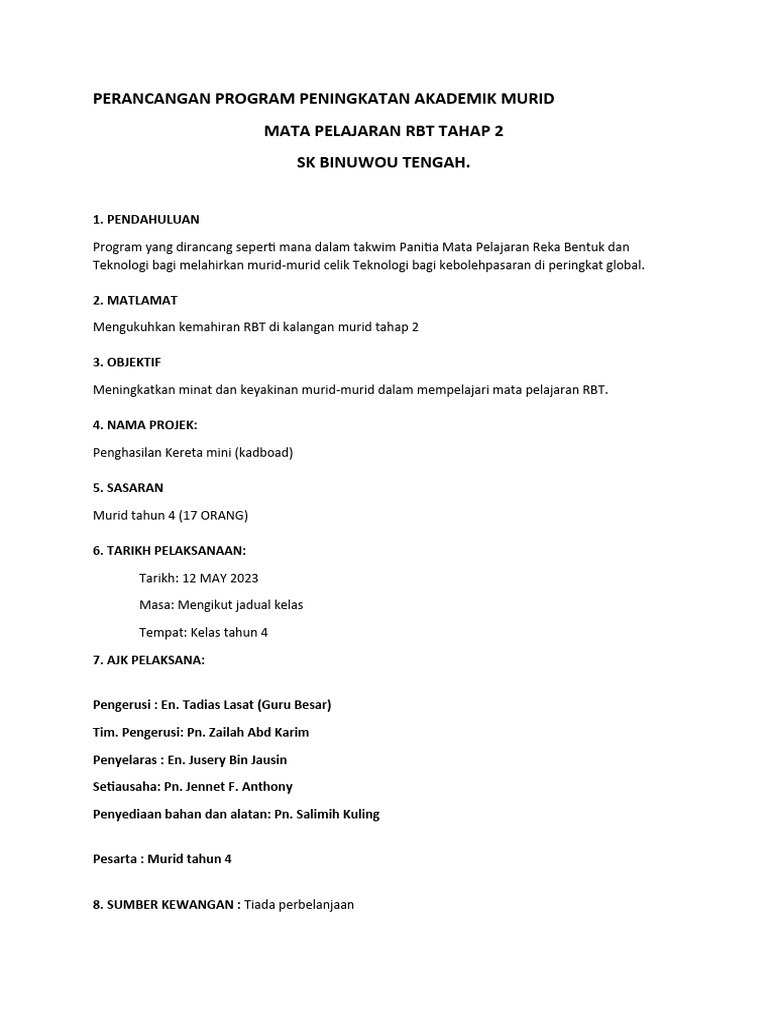 Perancangan Program Peningkatan Akademik Murid | PDF
