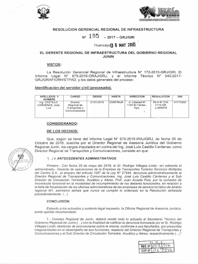 Resoluci N Gerencial Regional de Infraestructura N 0195-2017-GR-JUNIN GRI | PDF | Regulación ...