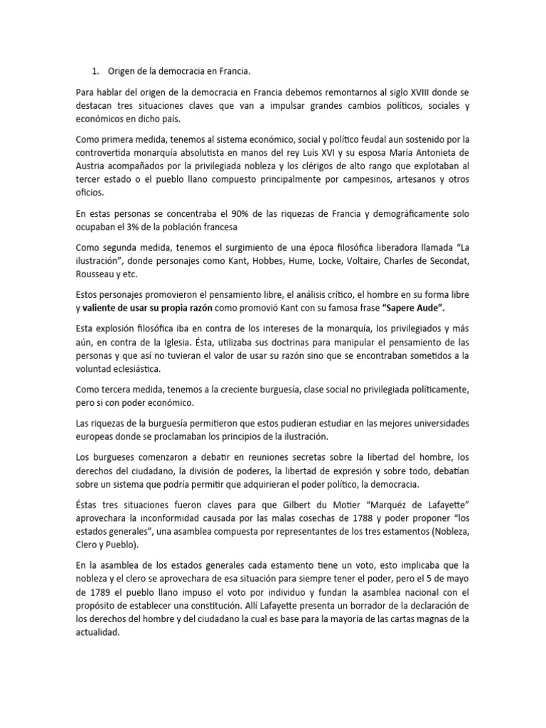Origen de la Democracia Francesa | PDF | revolución Francesa | Gobierno