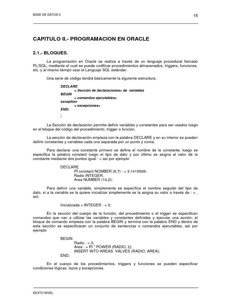 Programación PL/SQL en Oracle | PDF | Lenguaje de programación | Desarrollo de software