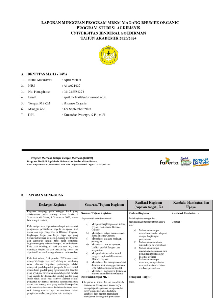 Laporan Mingguan Magang | PDF | Karier & Perkembangan
