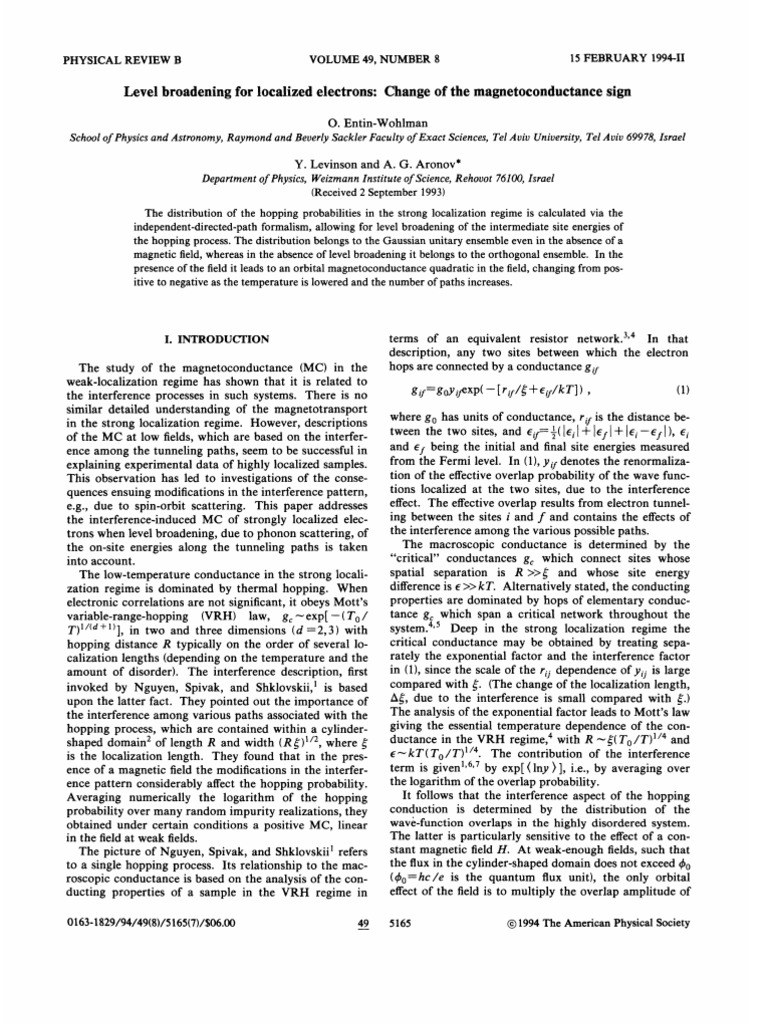 Magnetoconductance of Localized Electrons | PDF | Interference (Wave ...