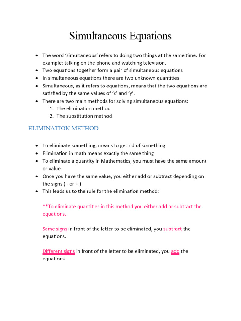 Simultaneous Equations | PDF | Equations | Mathematics