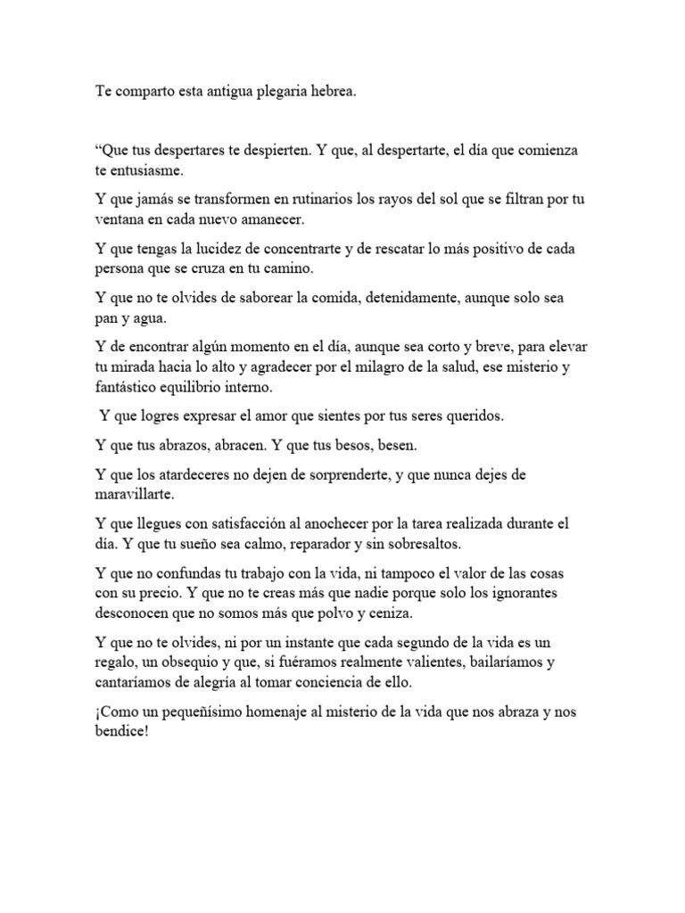 Plegaria Hebrea: Apreciar la Vida Diaria | PDF