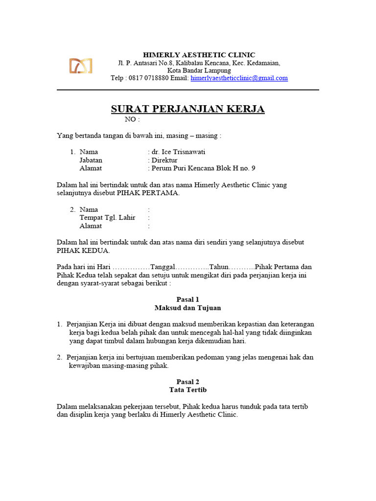 Surat Perjanjian Kontrak Kerja Dokter Pdf