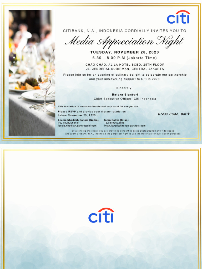 Invitation Media Appreciation Night Citi Indonesia - Final | PDF