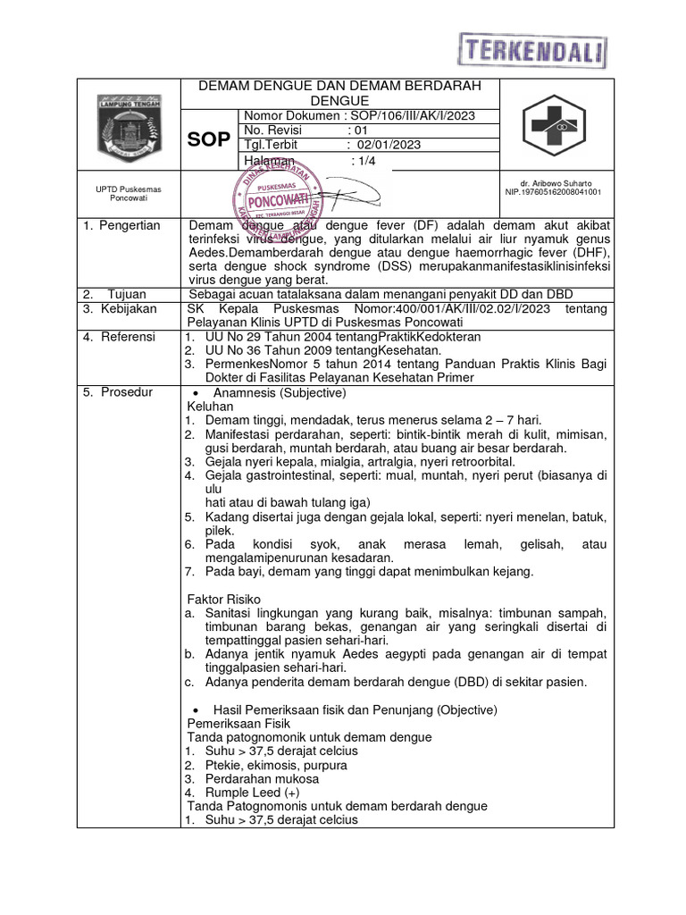 Sop Demam Dengue Dan Demam Berdarah Dengue Baru | PDF