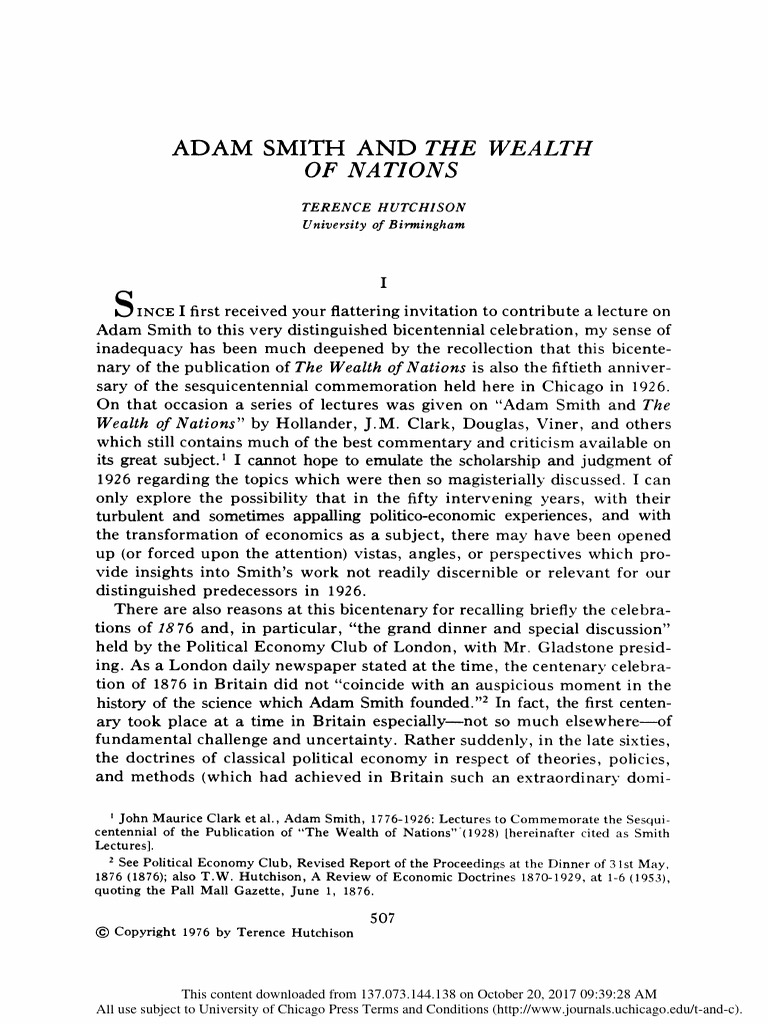 A Hutchison - Adam Smith and The Wealth of Nations | PDF | Adam Smith | Economics