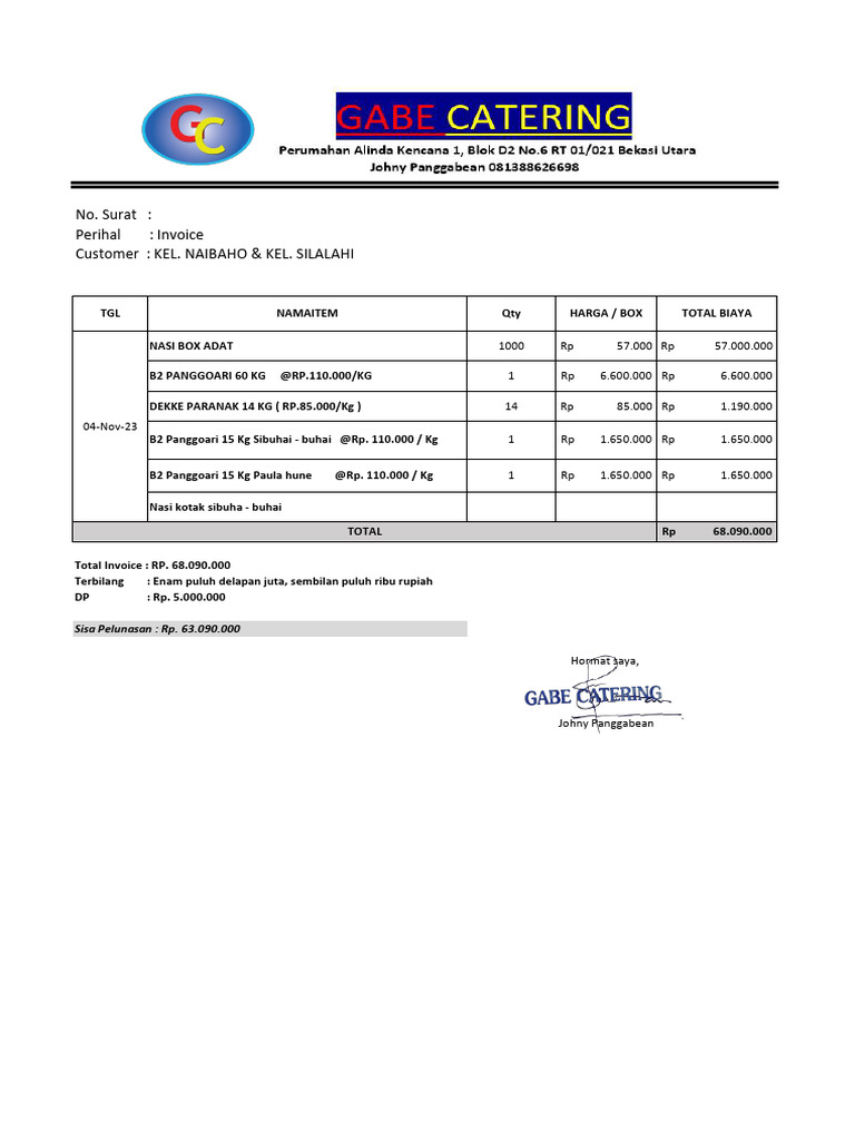 Invoice Nasi Box dan B2 Panggoari | PDF | Memasak, Makanan, & Anggur