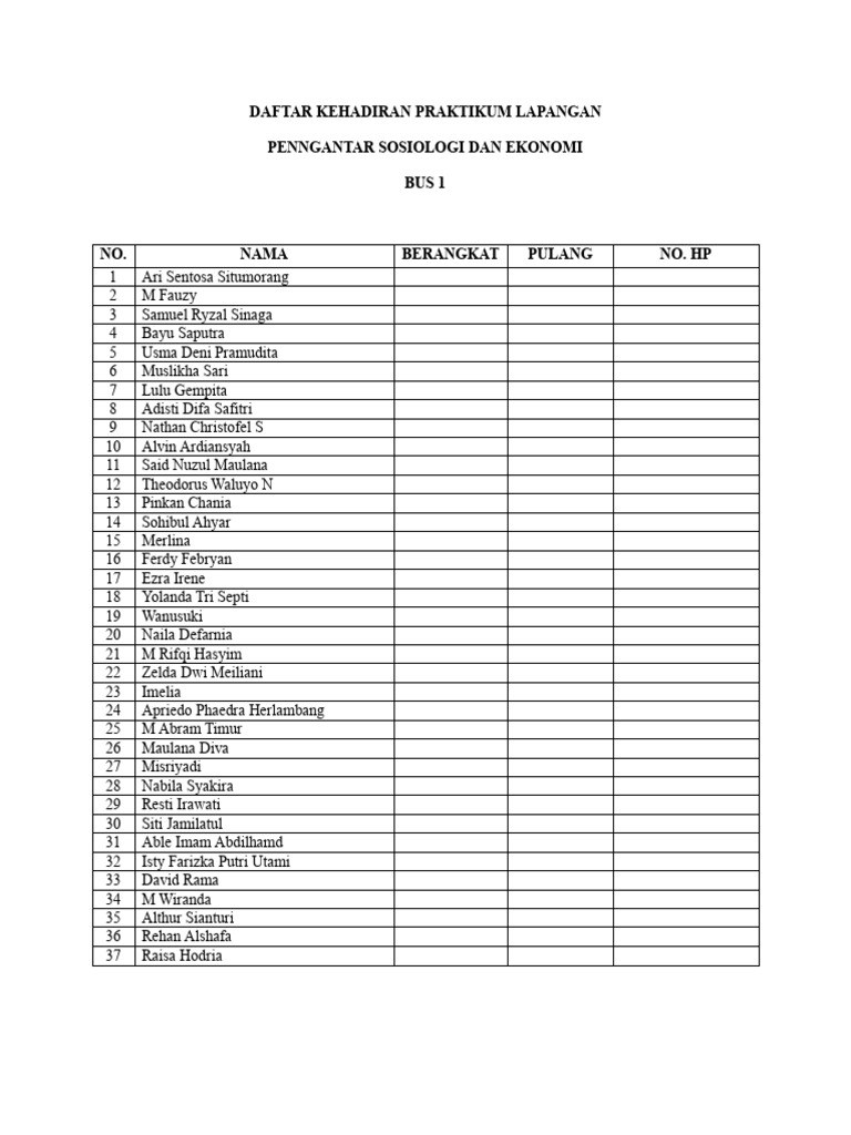 Absen Bus-1 | PDF | Griya & Taman | Agama & Spiritualitas