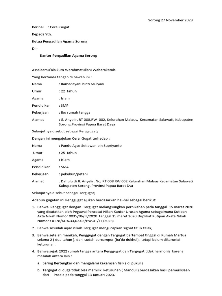 Cerai Gugat Rahma SRG111 | PDF | Hukum