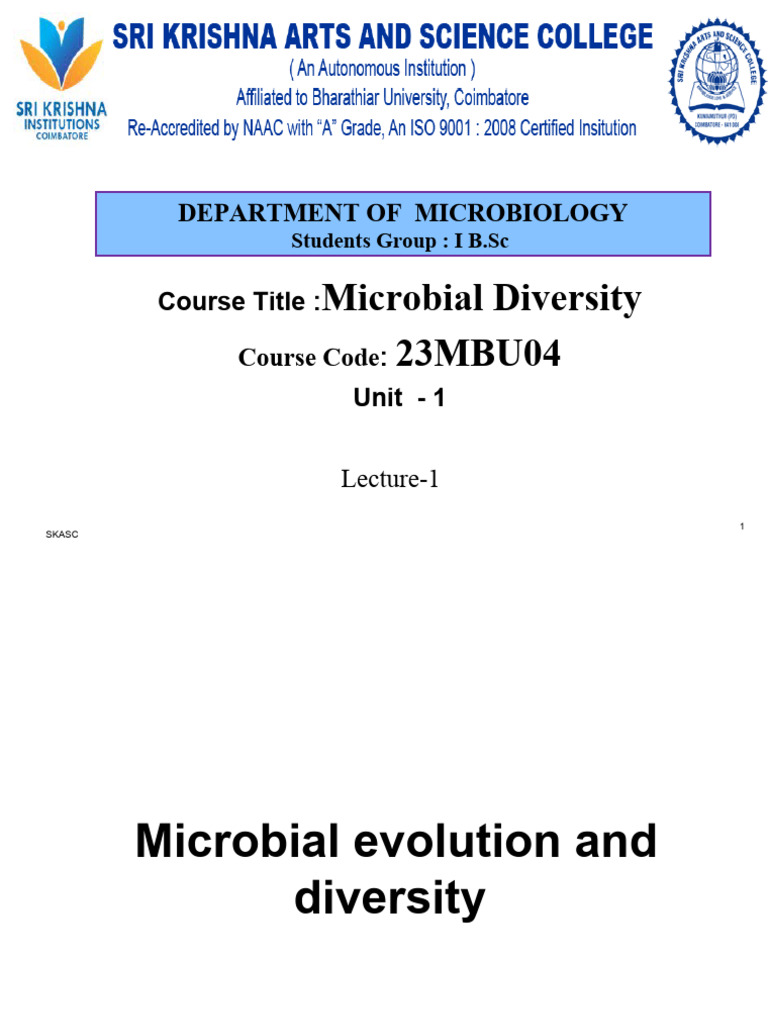 Lecture-1 Microbial Evolution and Diversity | PDF | Cell (Biology ...