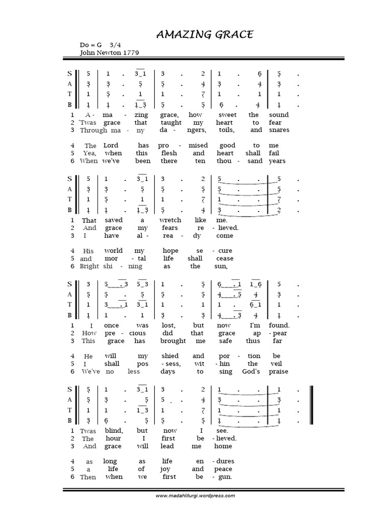 Amazing Grace Sheet Music and Lyrics | PDF