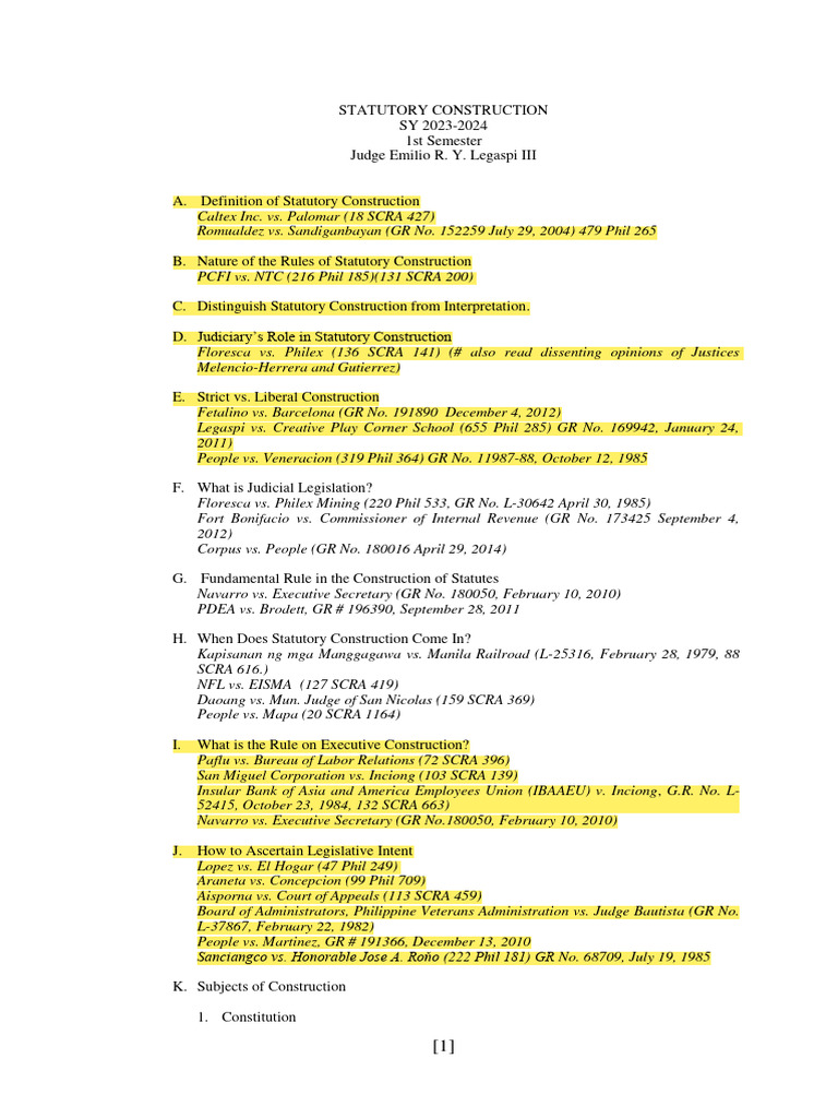 Course Outline 1st Semester SY 2023 2024 1 | PDF | Statutory ...