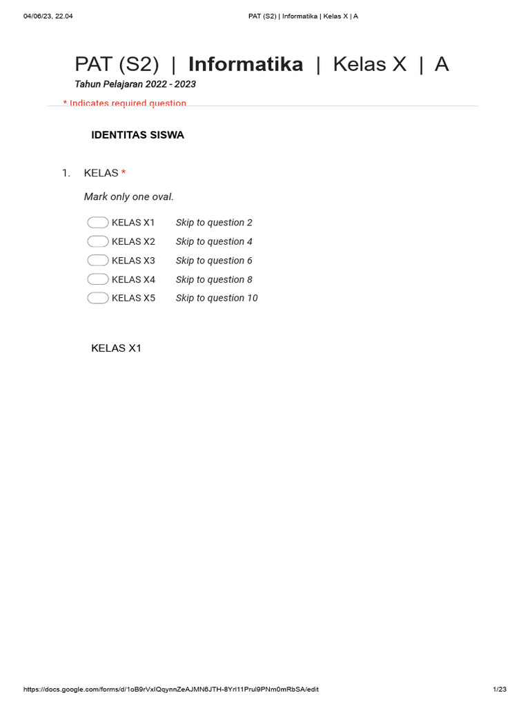 PAT Informatika Mei 23 - Kelas X (A) | PDF | Computing | Software