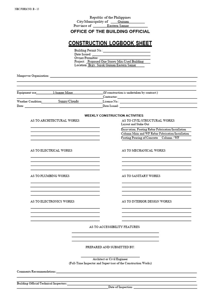 Construction Logbook for Mixed-Use Building | PDF | Building ...