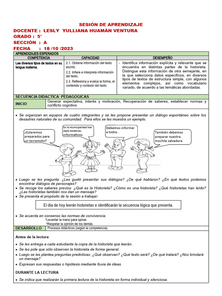 Sesion Leemos Historietas | PDF | Cómics | Aprendizaje