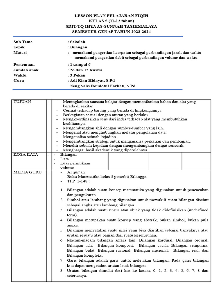LESSON PLAN MATEMATIKA 5 Topik 6 | PDF