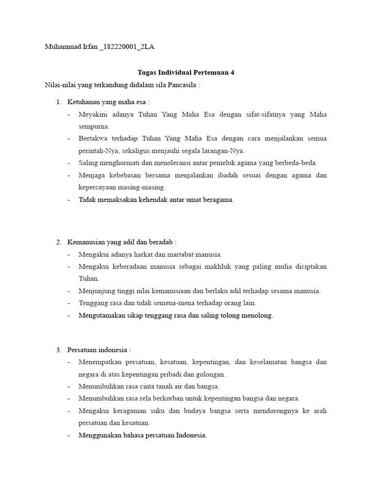 Muhammad Irfan 182220001 2LA Tugas Individu Pancasila | PDF