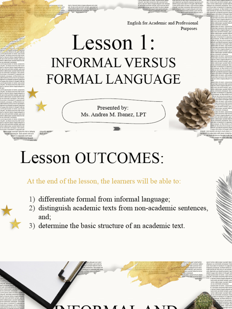 Lesson 1 - Informal Versus Formal Language | PDF | Slang | English Language