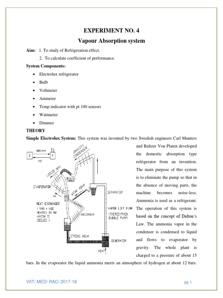 Expt No 4 Trial On Vapor Absorption System | PDF | Ammonia | Heat Exchanger