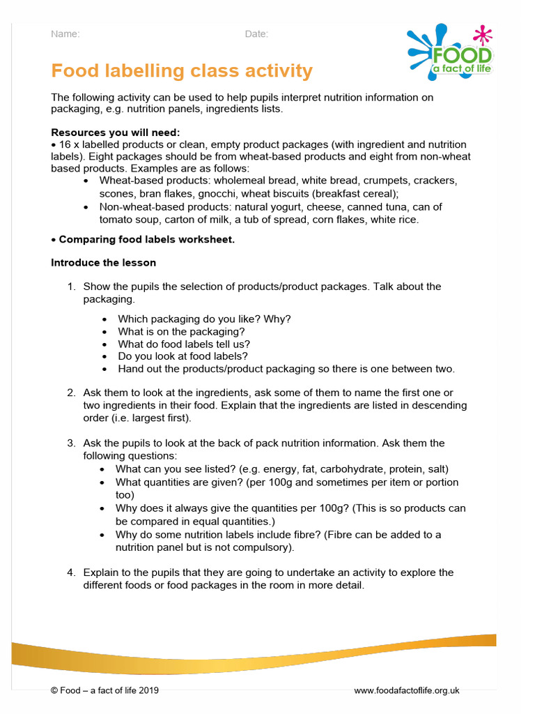 Food Labelling Class Activity Ws 1114he4 | PDF | Whole Grain | Nutrition